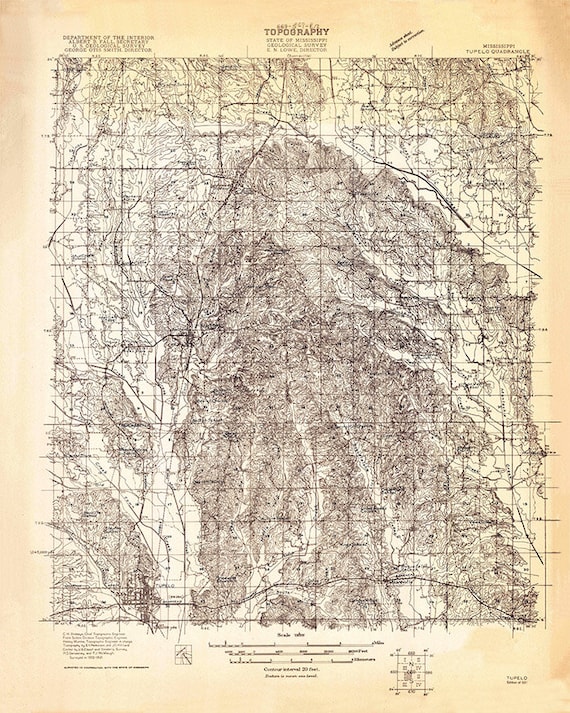 1921 Topo Map of Tupelo Mississippi Quadrangle | Etsy