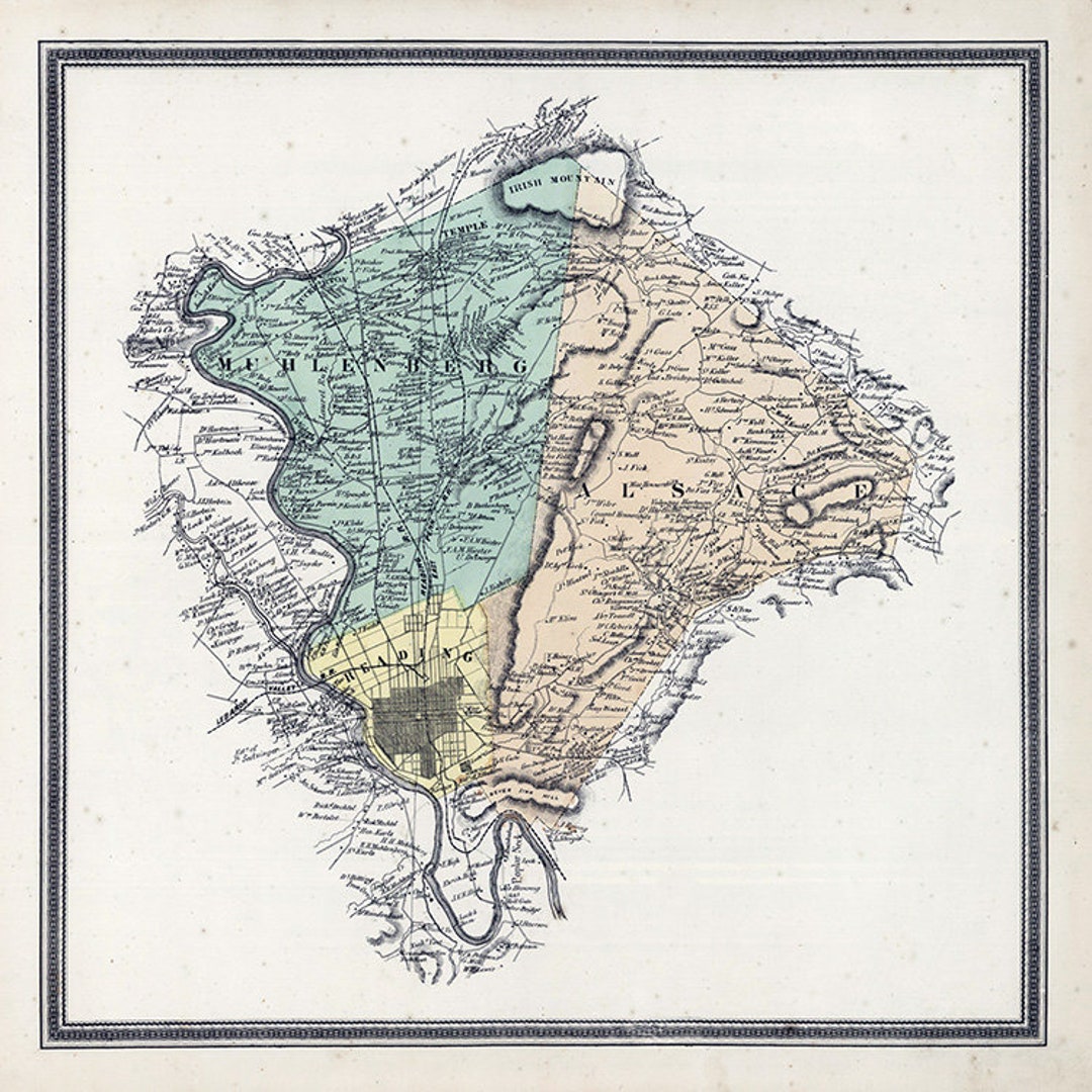 1862 Map of Muhlenberg Alsace and Reading Townships Berks County ...