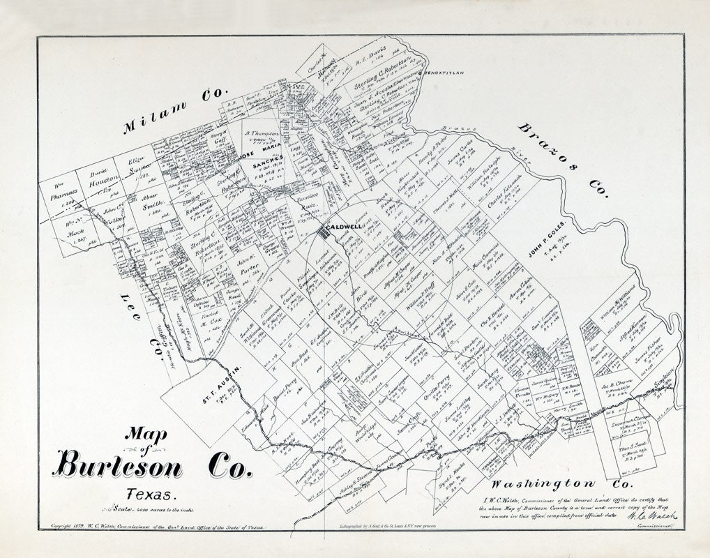 1879 Map of Burleson County Texas | Etsy