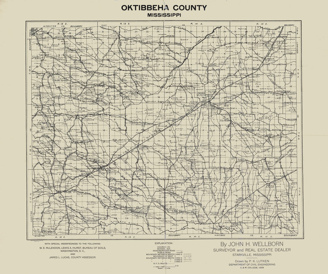 1909 Map of Oktibbeha County Mississippi - Etsy