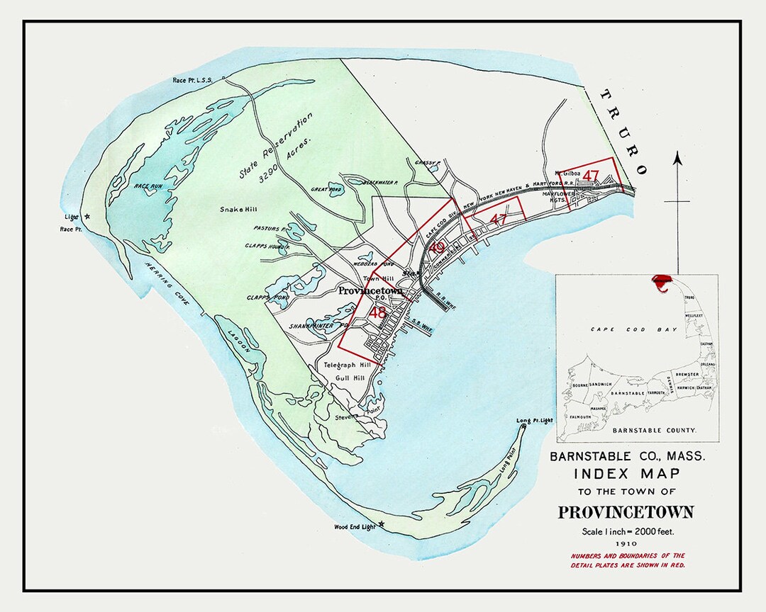 1910 Map of Provincetown Barnstable County Massachusetts - Etsy