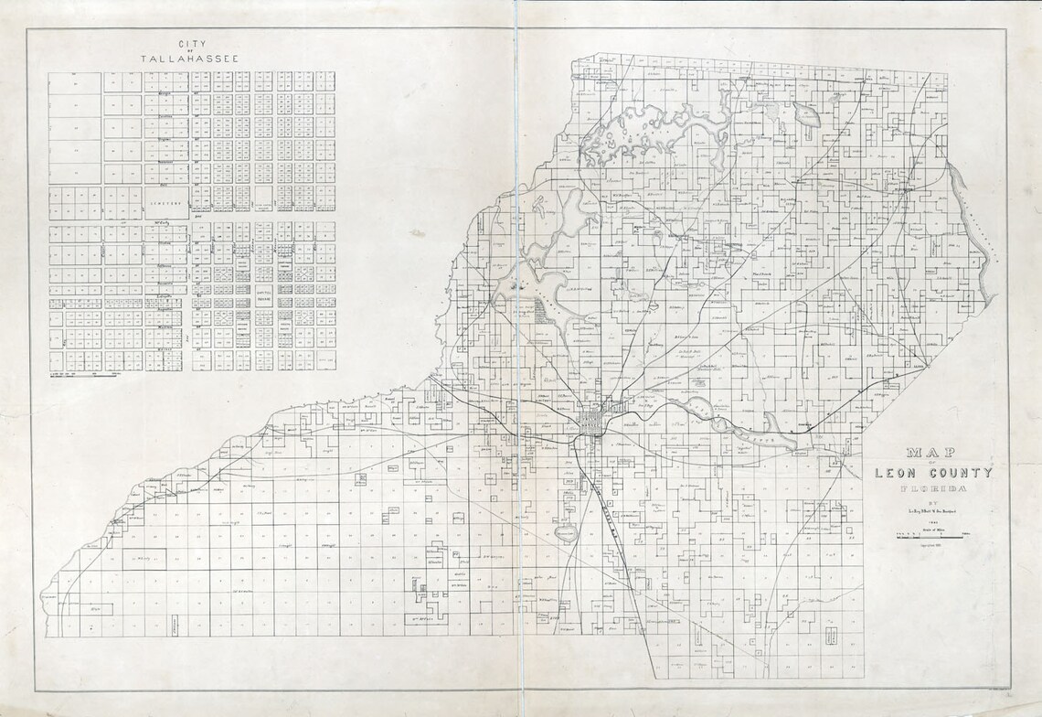 1883 Map of Leon County Florida Tallahassee - Etsy