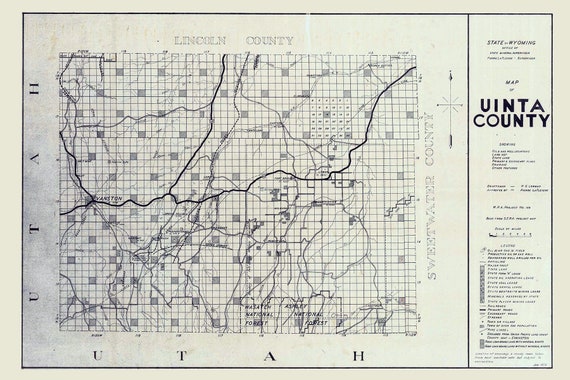 1936 Map of Uinta County Wyoming Oil & Gas Well Locations | Etsy