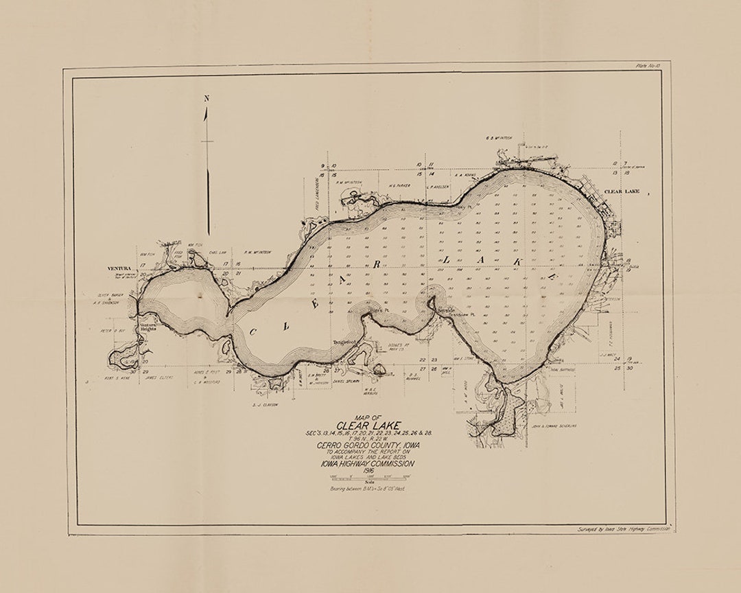 1916 Map of Clear Lake Cerro Gordo County Iowa - Etsy