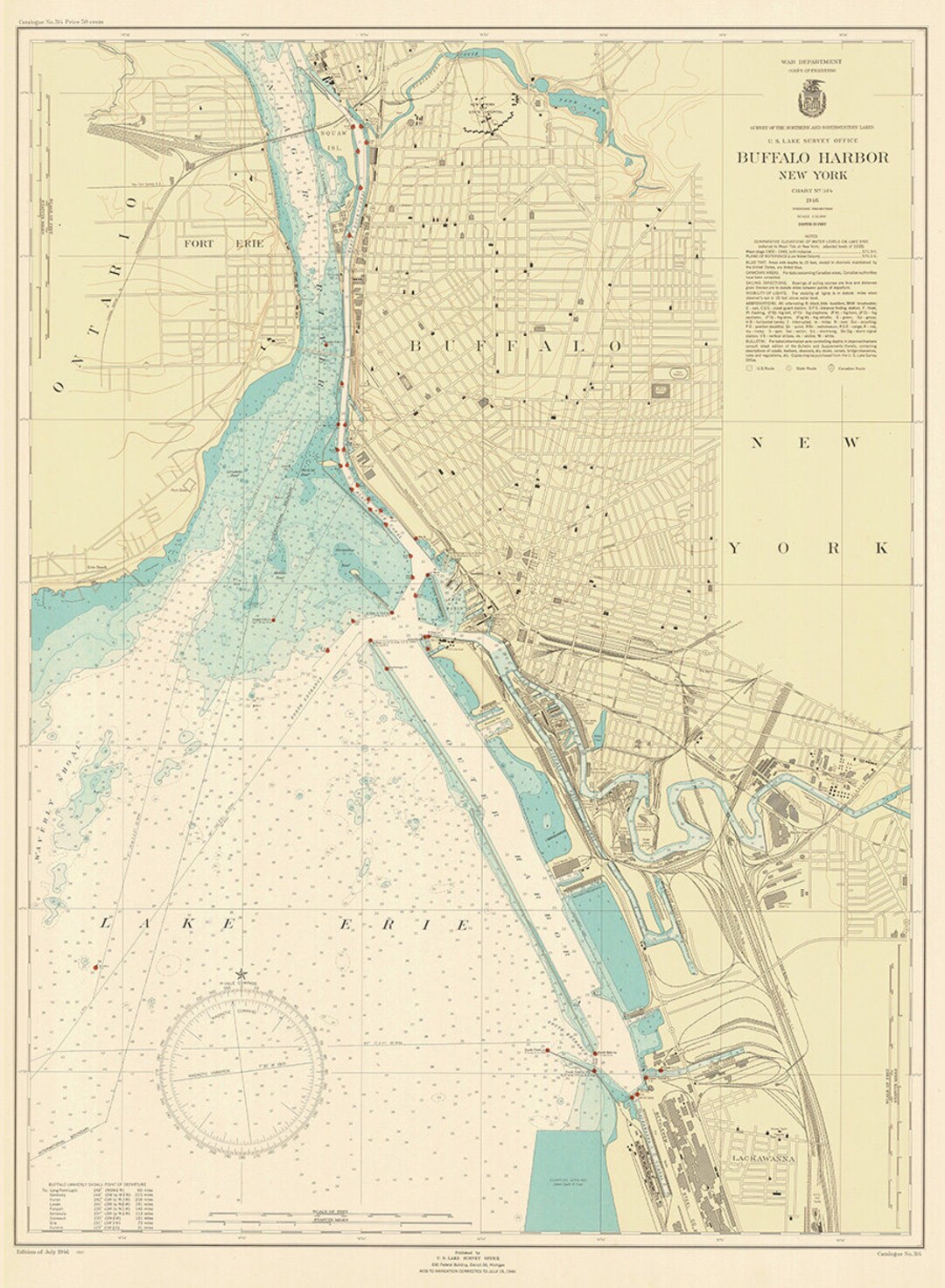 1946 Nautical Map of Buffalo Harbor New York - Etsy