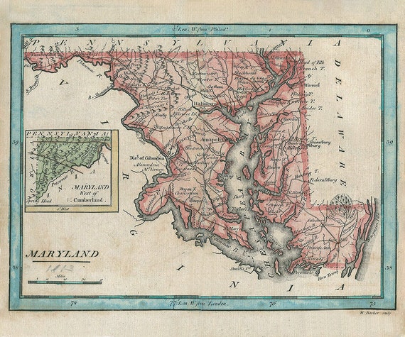 1813 Map of Maryland - Etsy