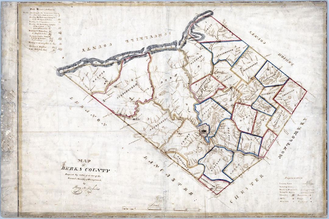 1818 Map of Berks County Pennsylvania - Etsy