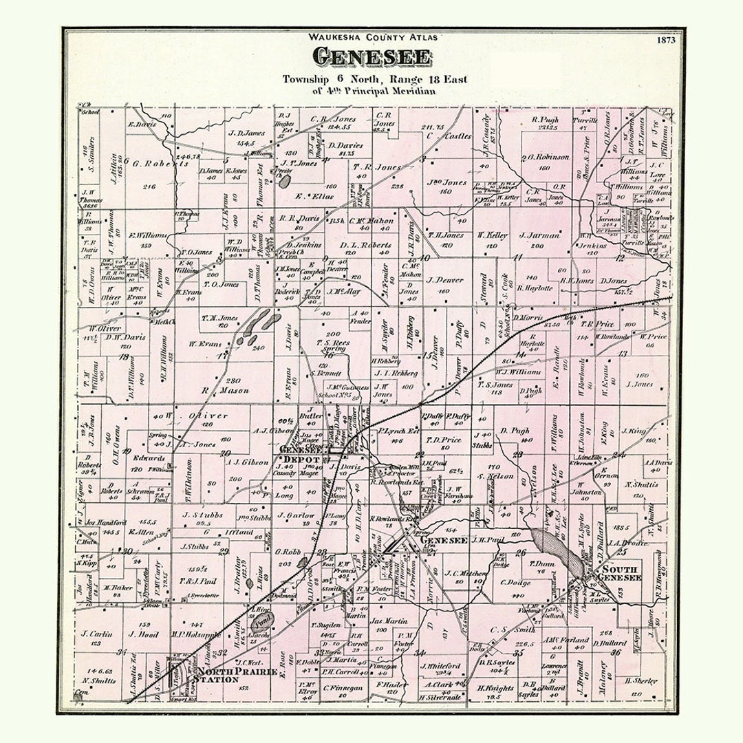 1873 Map of Genesee Township Waukesha County Wisconsin - Etsy