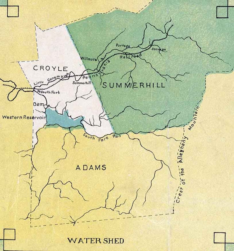 1889 Map of Johnstown Pennsylvania Conemaugh Valley Nineveh to the Lake ...