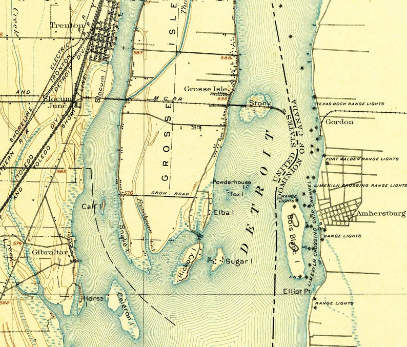 1906 Topo Map Of Wyandotte Michigan Detroit River Etsy