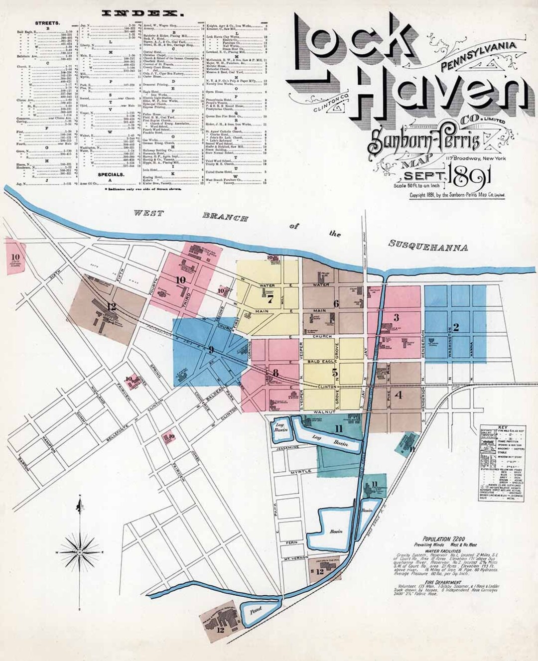 1891 Town Map Lock Haven Clinton County Pennsylvania - Etsy