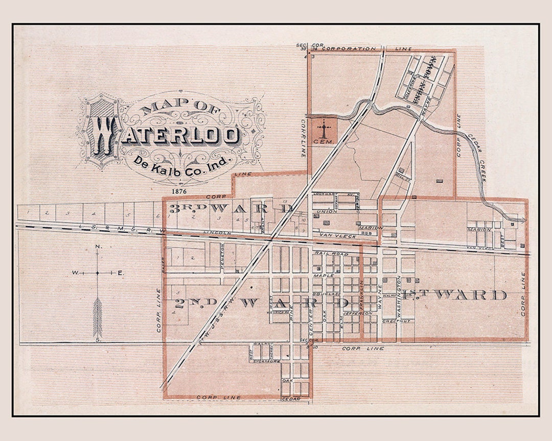 1876 Town Map of Waterloo De Kalb County Indiana - Etsy