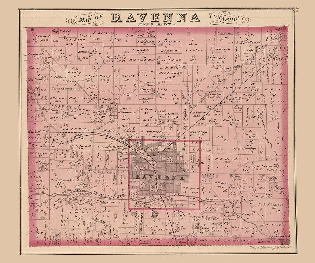 1874 Map of Ravenna Township Portage County Ohio - Etsy