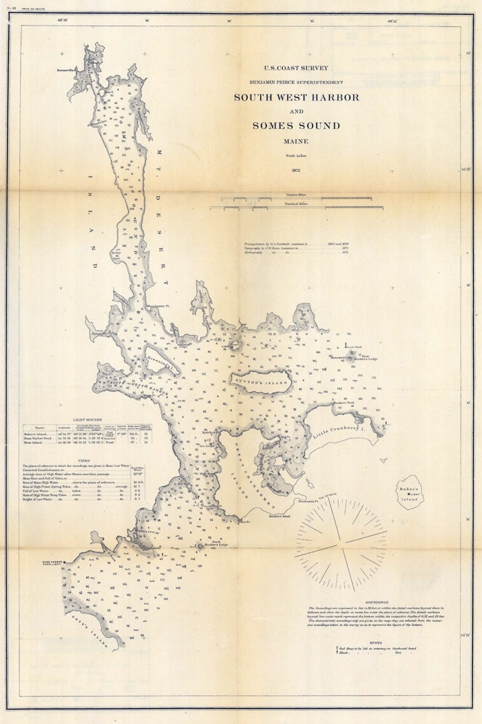 1872 Map of South West Harbor and Some Sound Maine - Etsy