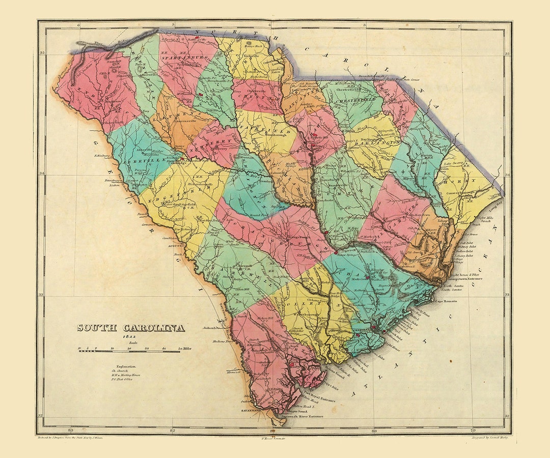 1822 Map of South Carolina - Etsy