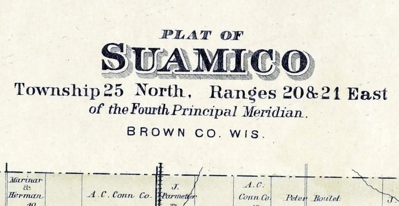 1889 Map of Suamico Township Brown County Wisconsin - Etsy