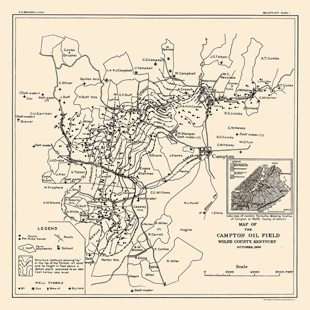 1909 Map of the Campton Oil Well Field Wolfe County Kentucky - Etsy