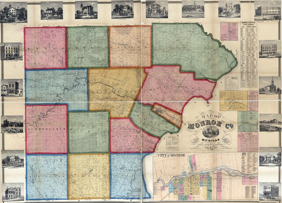 1859 Farm Line Map of Monroe County Michigan - Etsy
