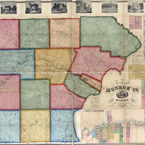 1859 Farm Line Map of Monroe County Michigan - Etsy