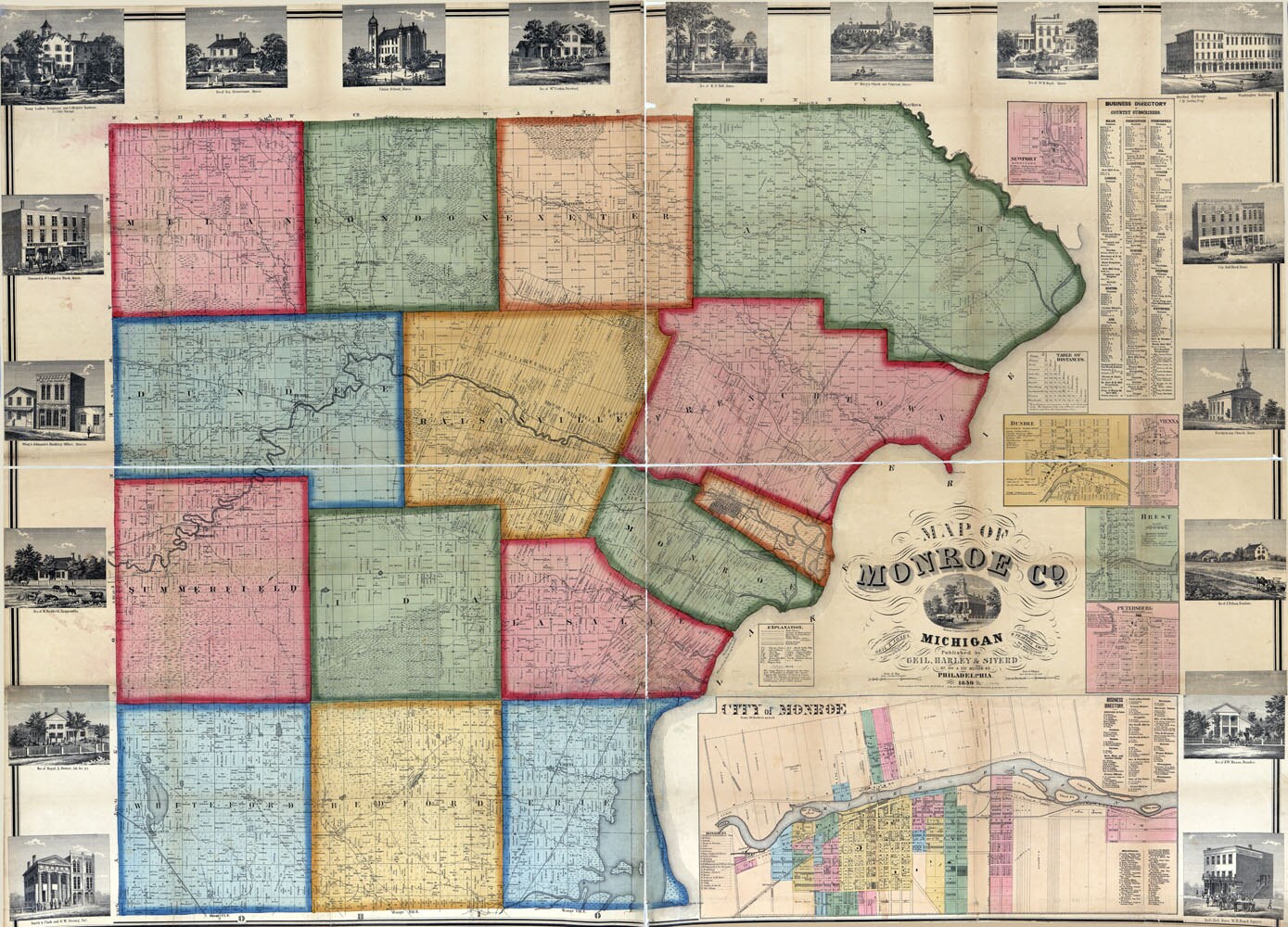 1859 Farm Line Map of Monroe County Michigan | Etsy