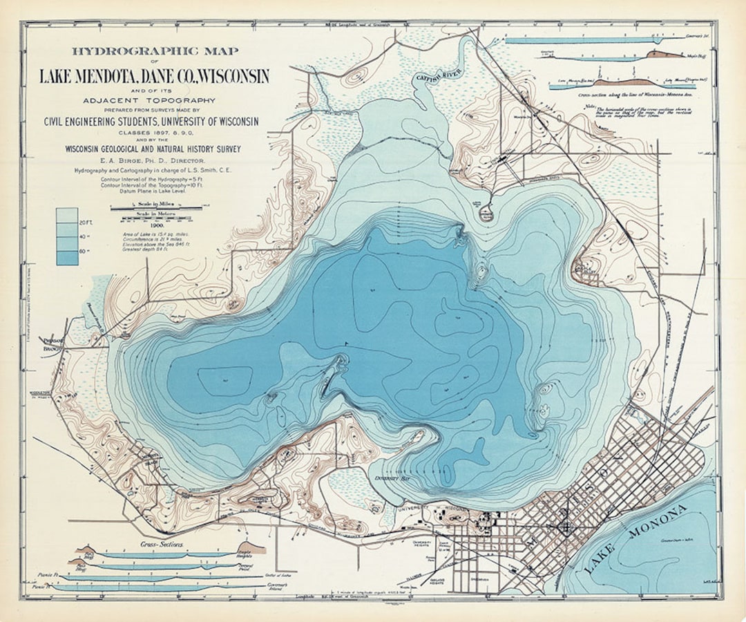 1900 Map of Lake Mendota Dane County Wisconsin - Etsy