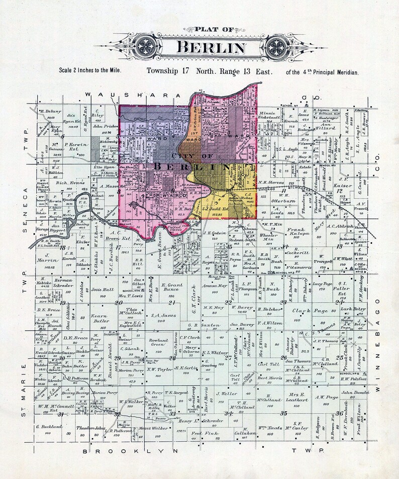 1901 Map of Berlin Township Green Lake County Wisconsin - Etsy