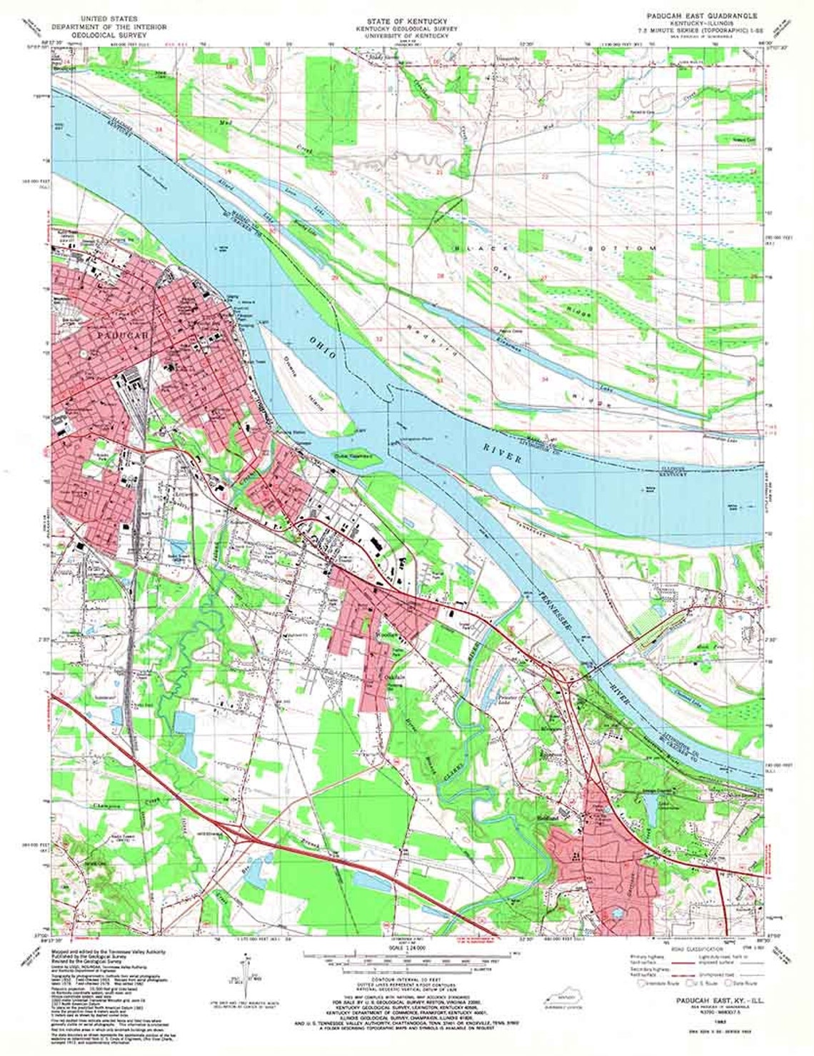 1982 Topo Map of Paducah Kentucky Ohio River Tennessee River | Etsy