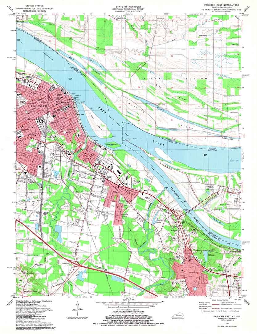 1982 Topo Map of Paducah Kentucky Ohio River Tennessee River | Etsy