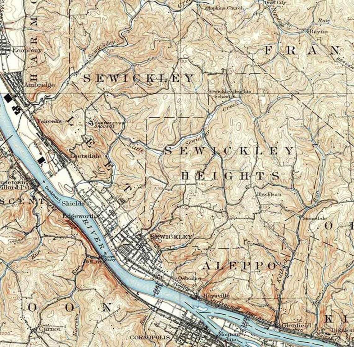 1906 Topo Mao of Sewickley PA Quadrangle Wexford Warrendale - Etsy