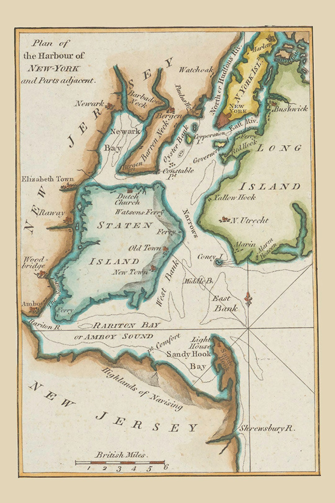 1778 Map of New York Harbor Staten and Long Island - Etsy