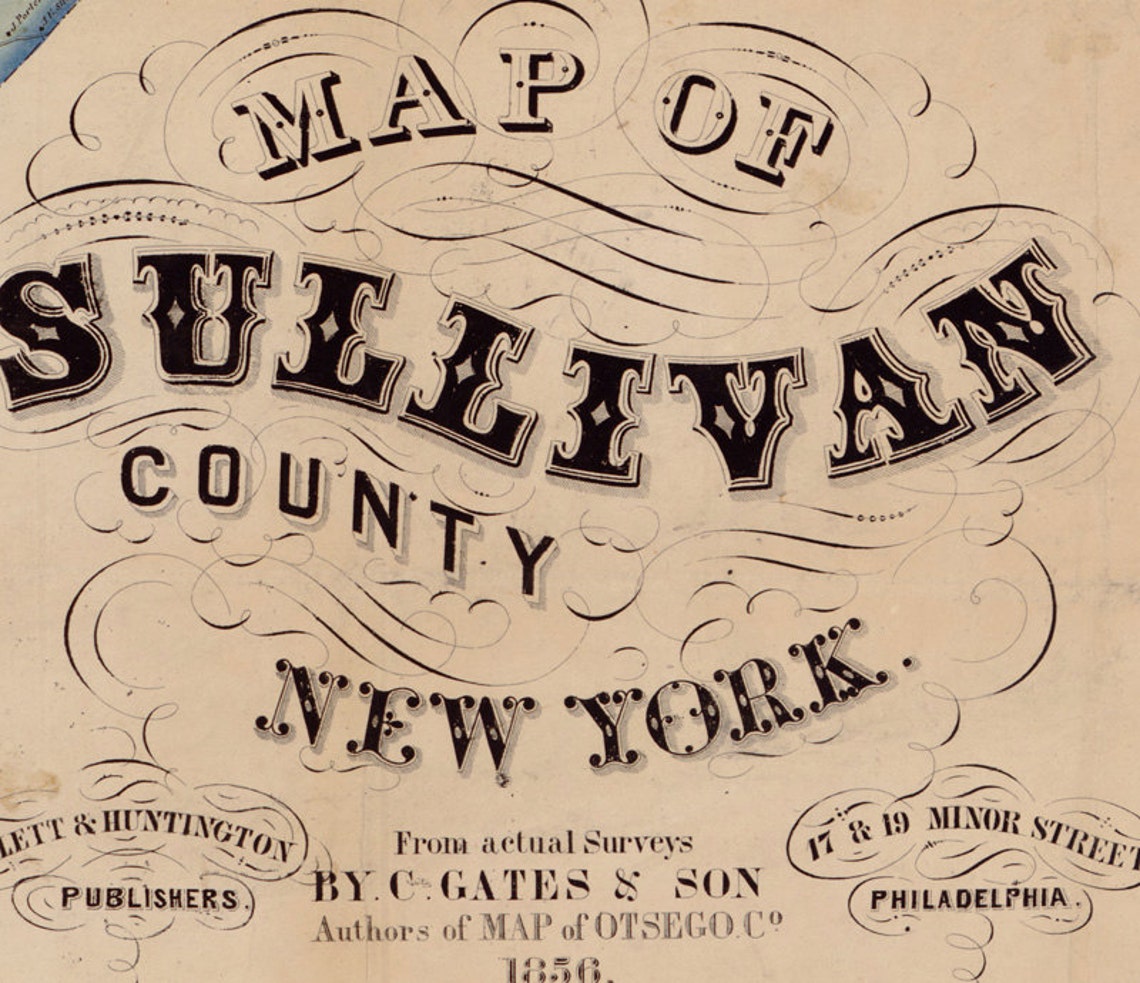 1856 Map of Sullivan County NY From Actual Surveys Monticello - Etsy