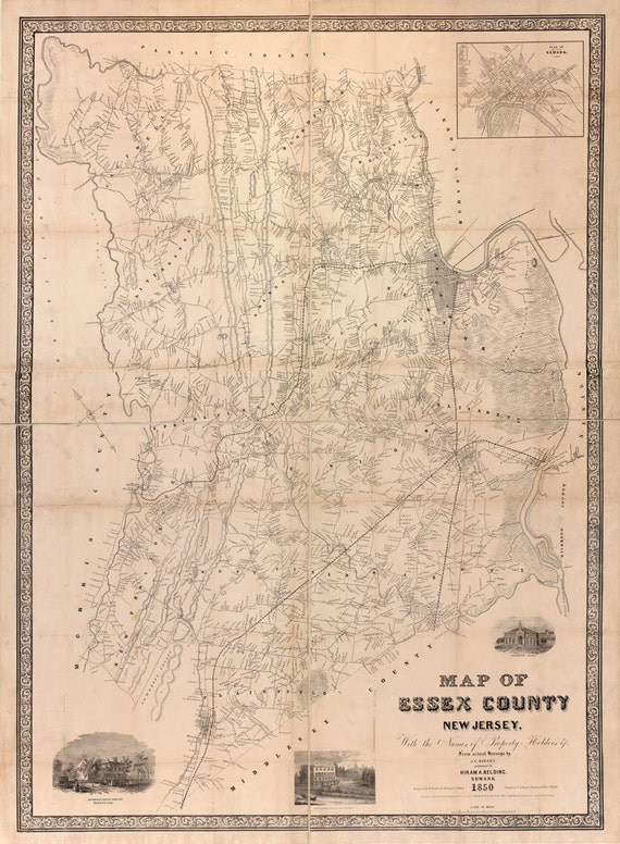 1850 Map of Essex County New Jersey LARGE 40 X 54 - Etsy