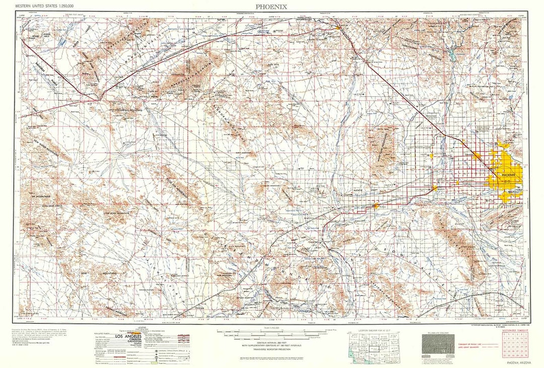 1958 Topo Map of Phoenix Arizona Gila Bend Mountains - Etsy