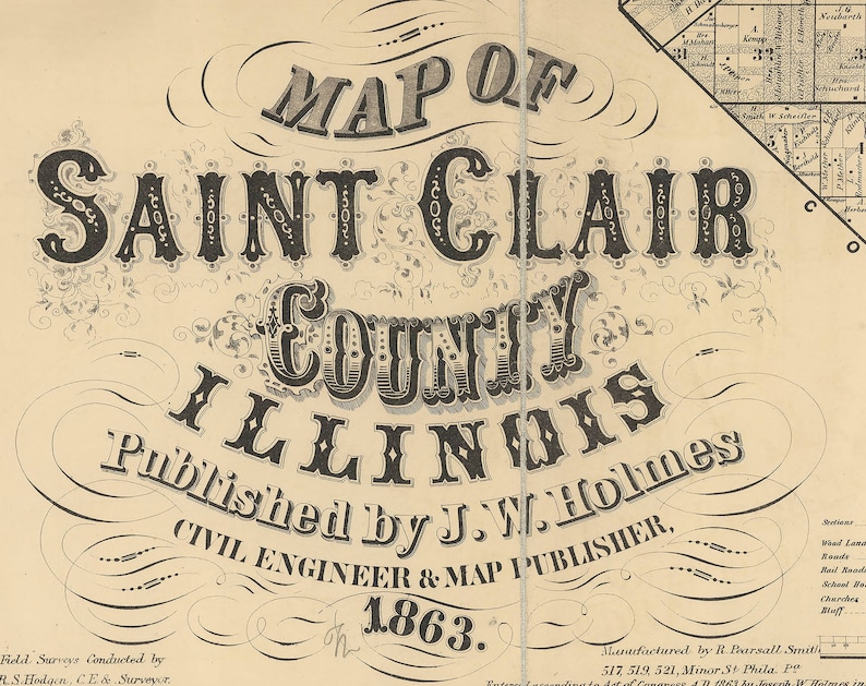 1863 Farm Line Map of Saint Clair County Illinois - Etsy