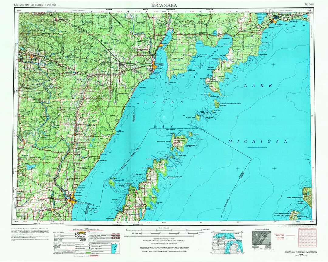 1954 Topo Map of Escanaba Quadrangle Door County Green Bay - Etsy
