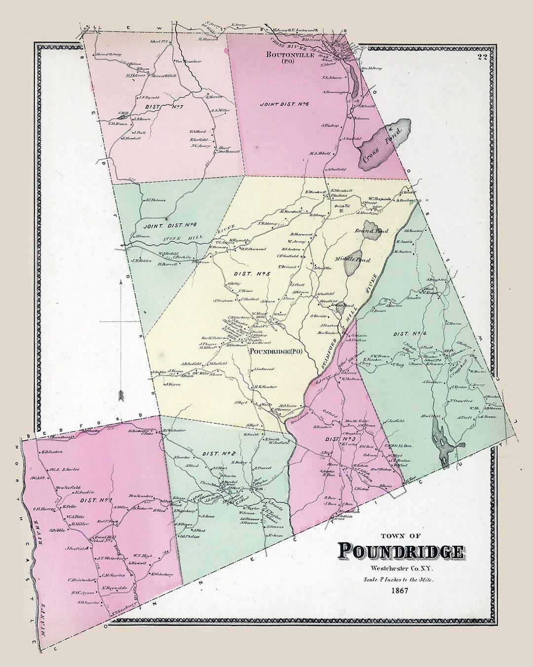 1867 Map of Poundridge Westchester County New York - Etsy