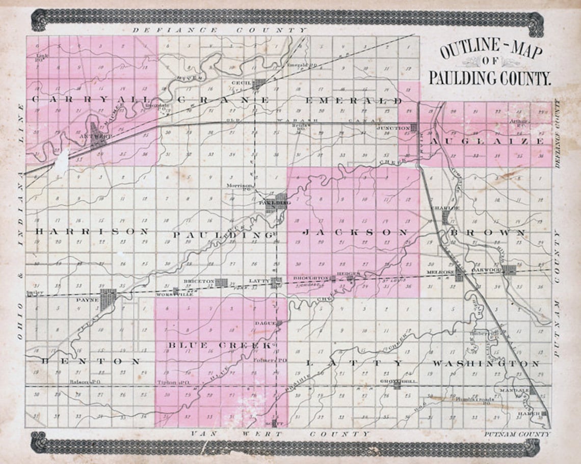 1892 Map of Paulding County Ohio | Etsy