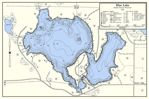 1972 Map of Blue Lake Oneida County Wisconsin - Etsy