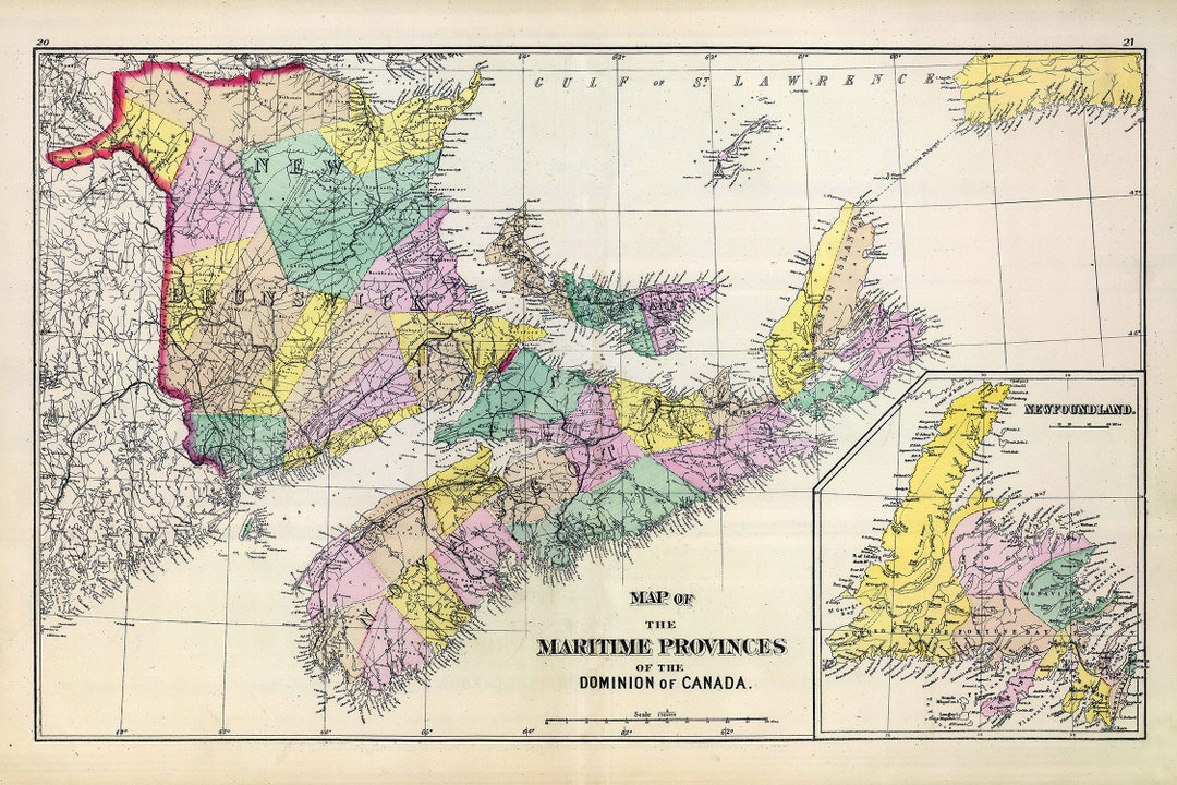 1878 Map of the Maritime Provinces Canada - Etsy