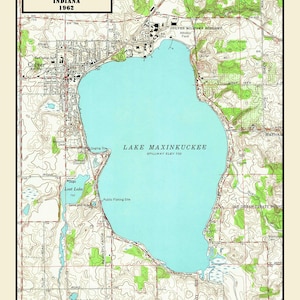 1962 Map of Lake Maxinkuckee Indiana - Etsy