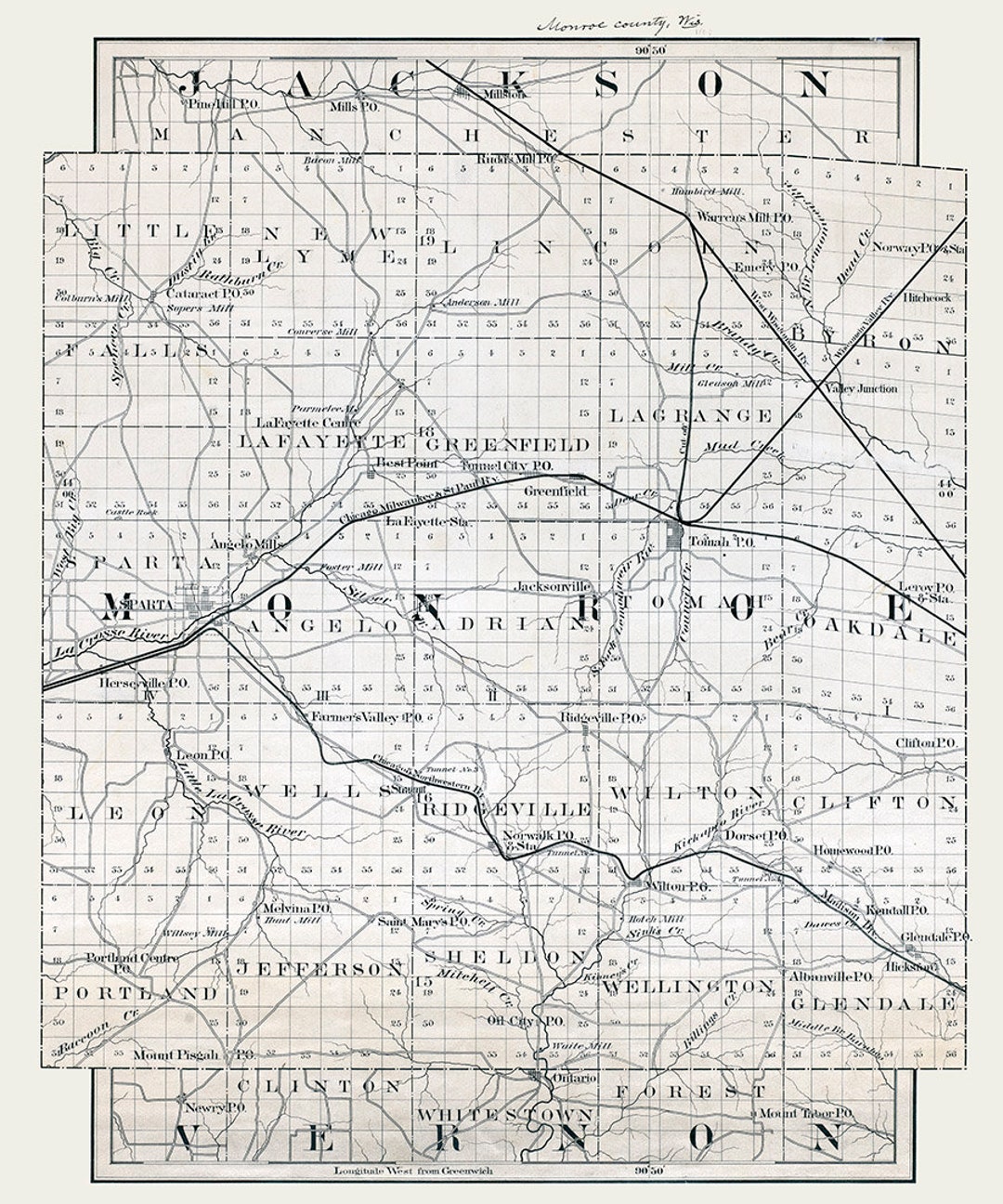 1880 Map of Monroe County Wisconsin - Etsy