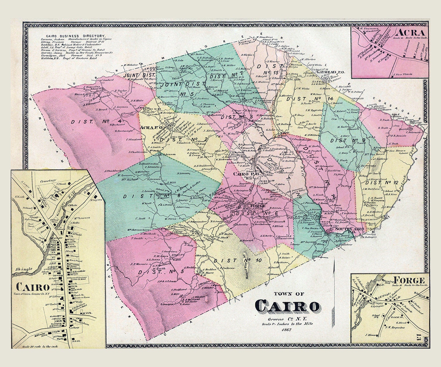 1867 Town Map of Cairo Greene County New York - Etsy Australia