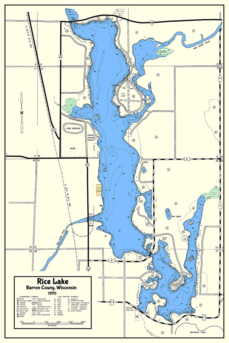 1970 Map of Rice Lake Barron County Wisconsin - Etsy