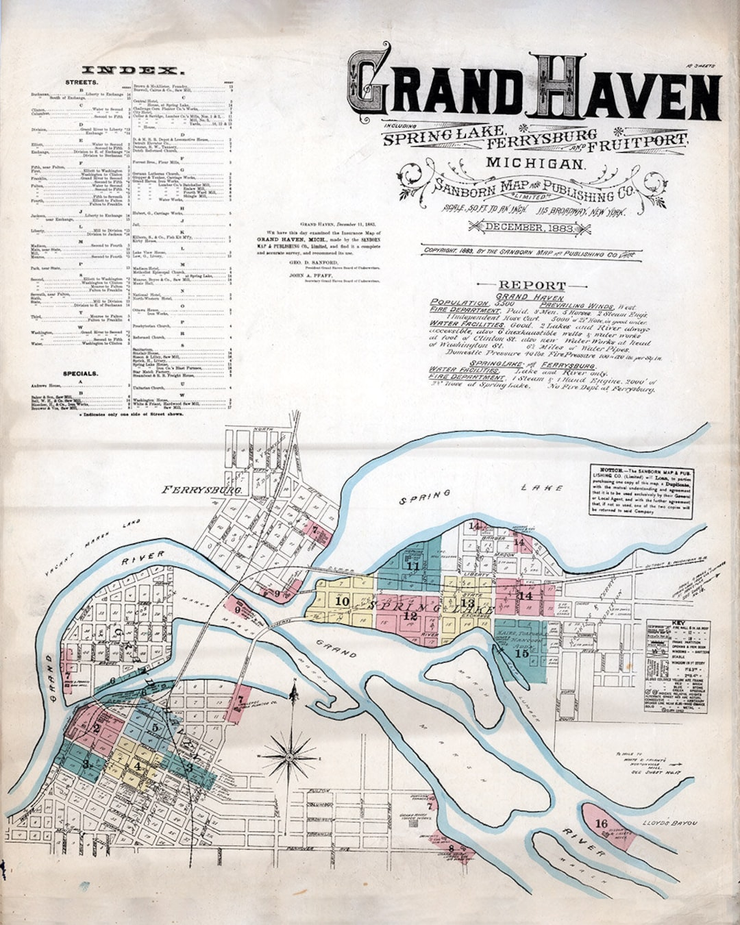 1883 Town Map of Grand Haven Ottawa County Michigan - Etsy