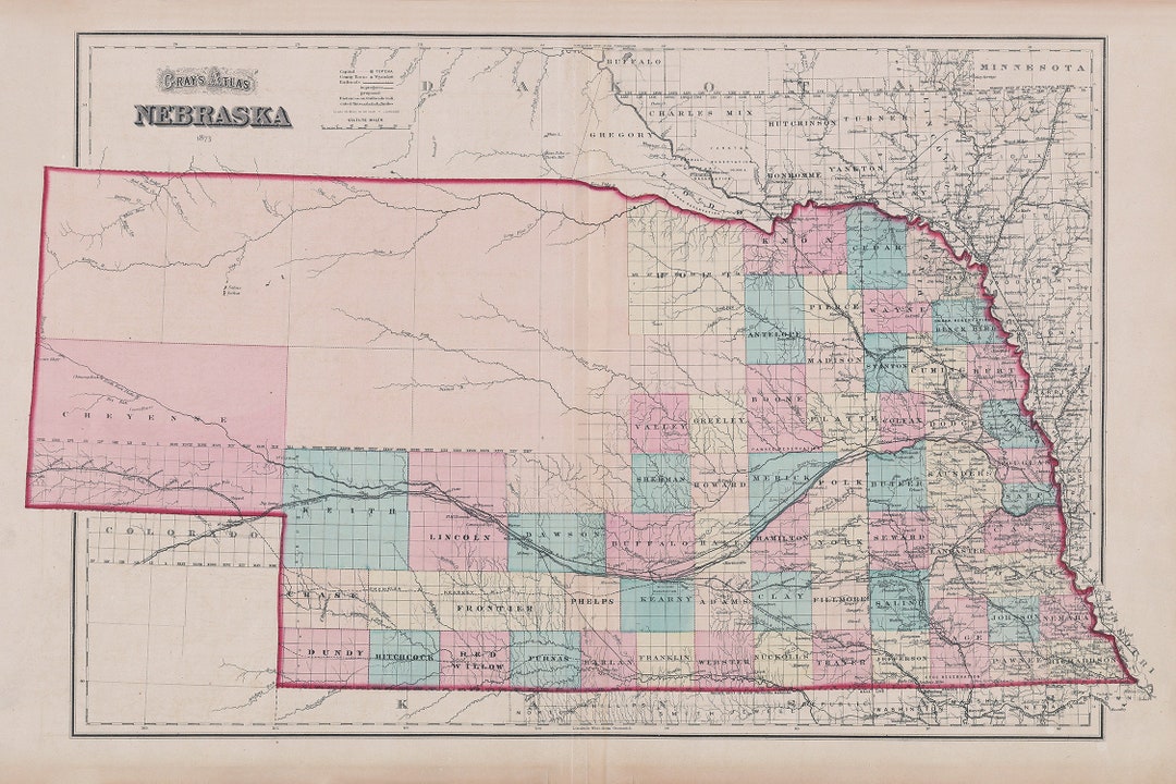 1873 Map of Nebraska - Etsy