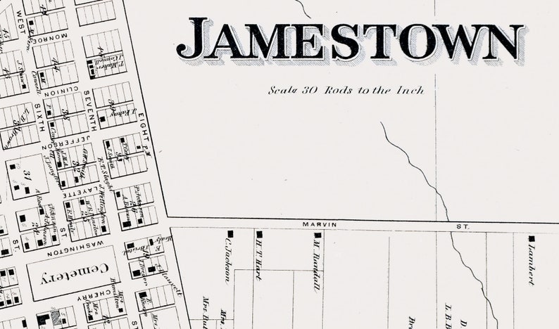 1867 Town Map of Jamestown Chautauqua County New York - Etsy