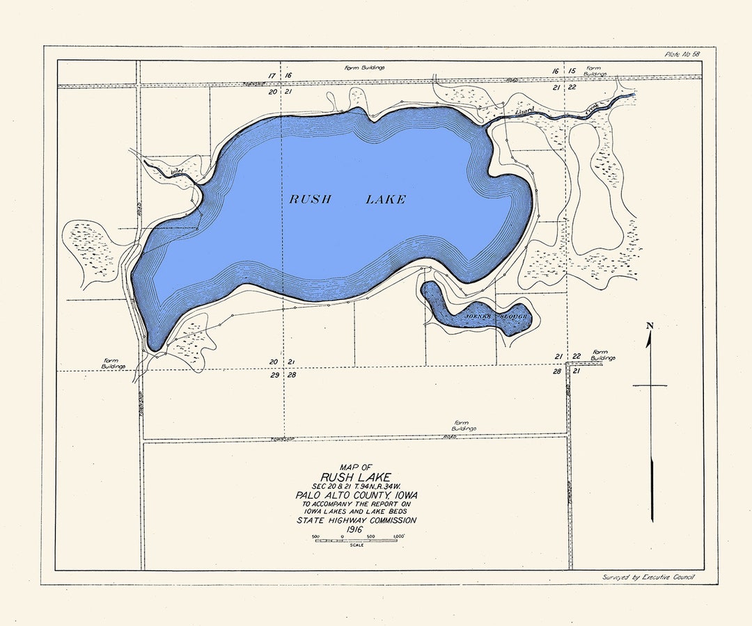 1916 Map of Rush Lake Palo Alto County Iowa - Etsy