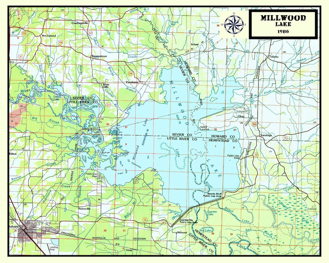1986 Map of Millwood Lake Arkansas Ben Lomond Paraloma Brownstown - Etsy