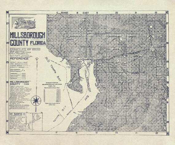 1912 Map of Hillsborough County Florida - Etsy