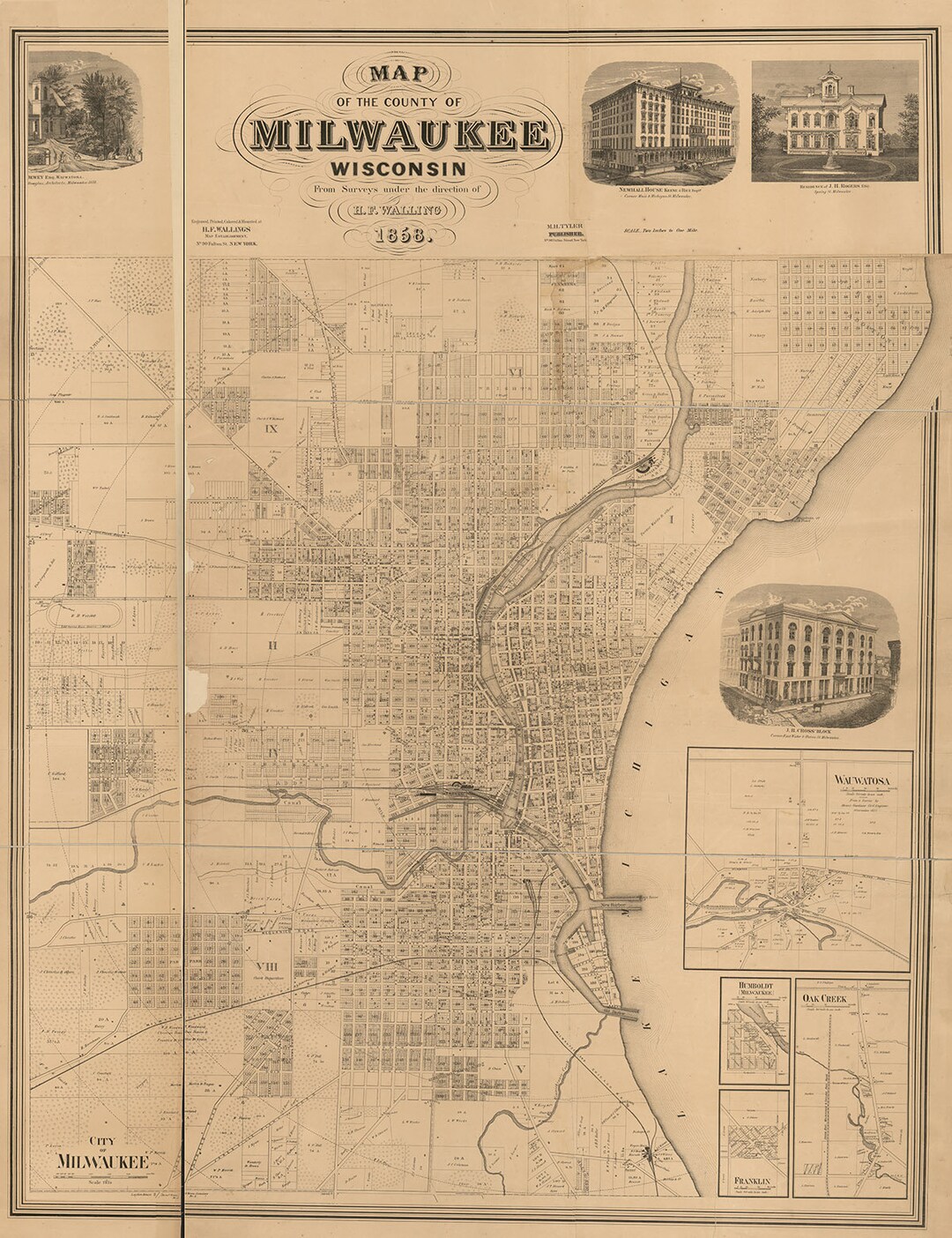 1858 Map of Milwaukee Wisconsin - Etsy